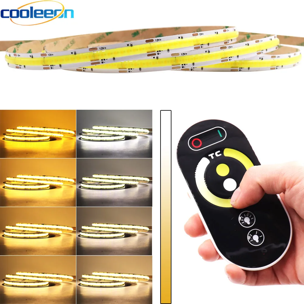 5m-10m-Bicolor-CCT-COB-Strip-LED-Light-Bar-with-RF-Dimmer-24V-12V ...