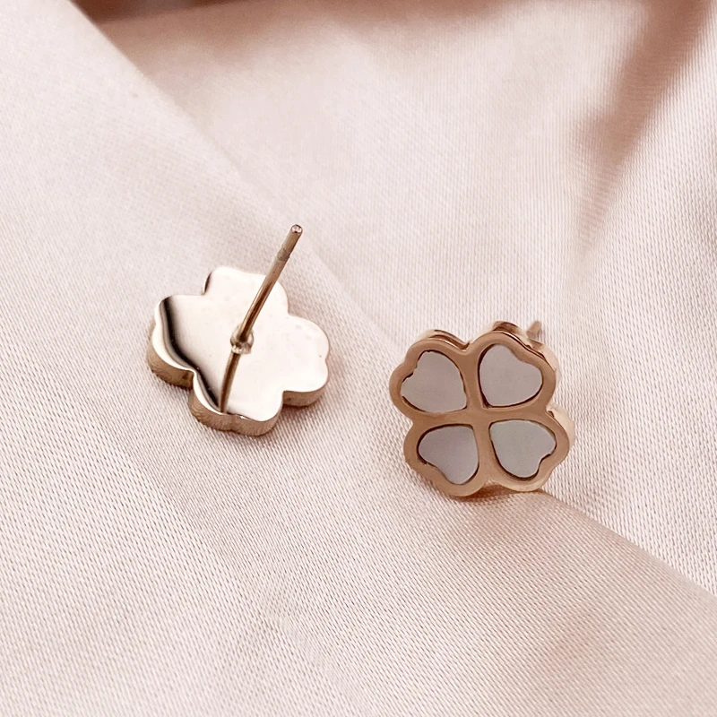 Four-Leaf-Clover-Shell-Plate-Piercing-Stud-Earrings-Surgical-316 ...