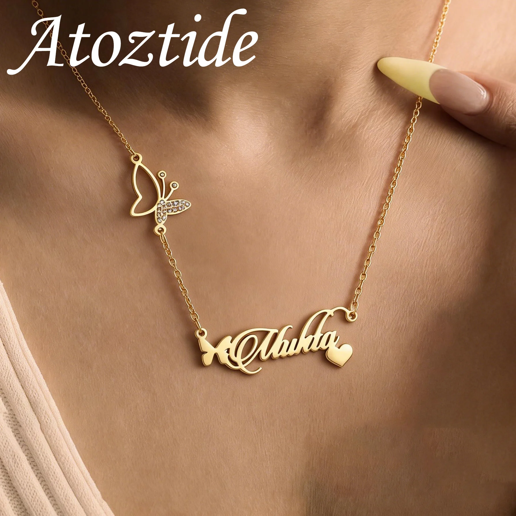 Atoztide Custom Name Necklace for Women Zircon Butterfly Chain ...