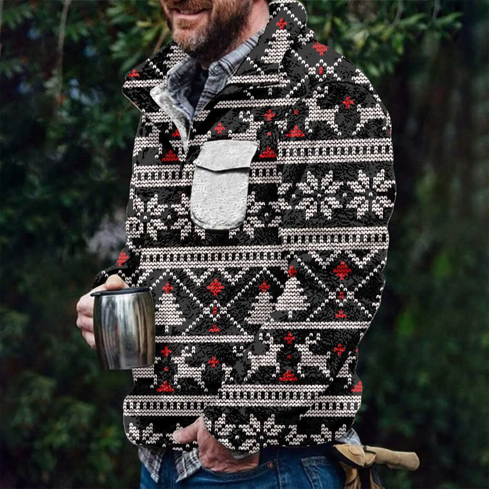 Christmas-Hoodies-Mens-Autumn-Winter-Snowflake-Print-Double-Wool-Fleece ...