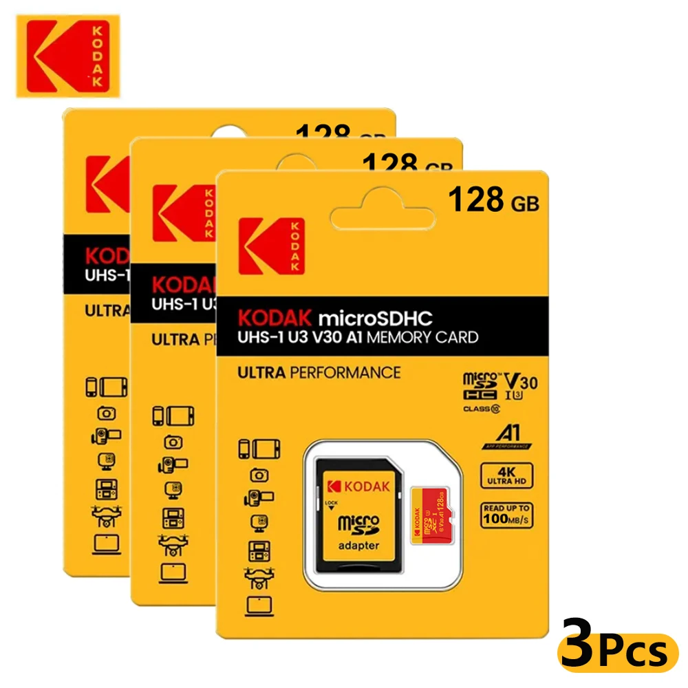 3Pcs-KODAK-MicroSD-Card-Memory-Card-Class10-U3-4K-High-Speed-Flash ...