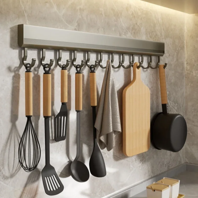 Aluminum-Alloy-Hooks-Rack-Wall-Mounted-Drill-free-Kitchen-Utensils ...