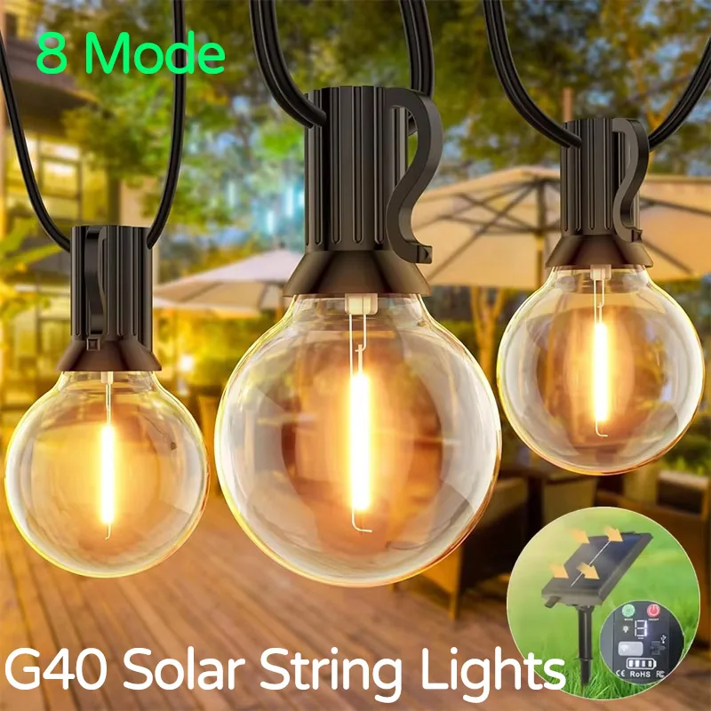 G40 Solar String Lights Outdoor Solar Globe String Bulb Patio Hanging ...