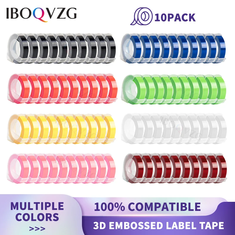 IBOQVZG-10Pcs-Multicolor-Compatible-for-dymo-3D-Embossing-Tapes-9mm-DIY ...