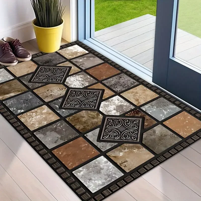Non-Slip-Washable-Doormat-Welcome-Mat-with-Red-Stone-and-Tile-Pattern ...