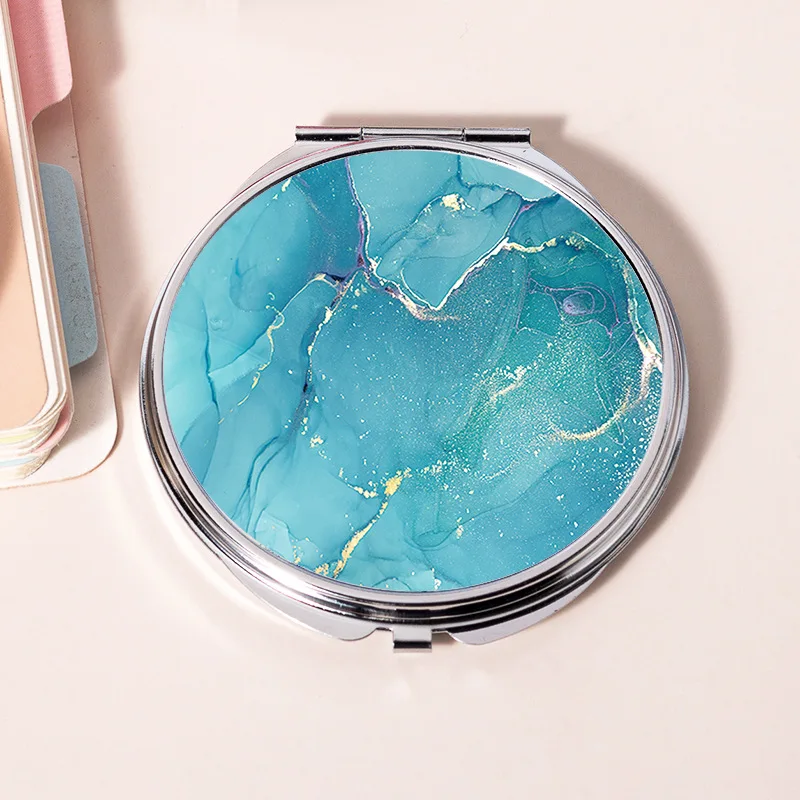 Portable-Double-Sided-Folding-Makeup-Mirror-Marble-Round-Magnifying ...