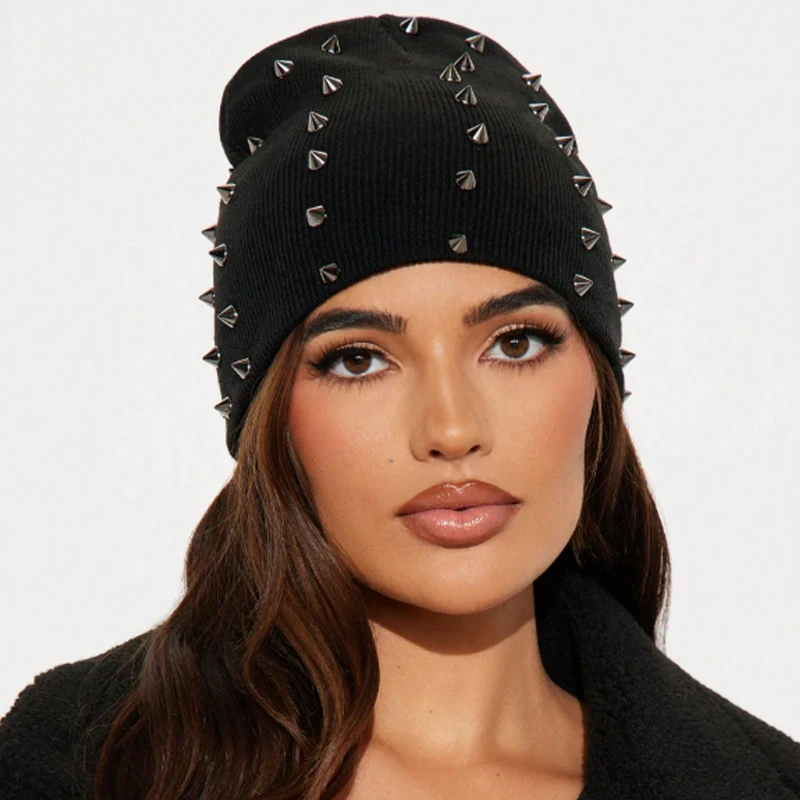1pc Punk Style Rivet Decorated Knitted Hat,Personalized Punk Rivet Y2K ...