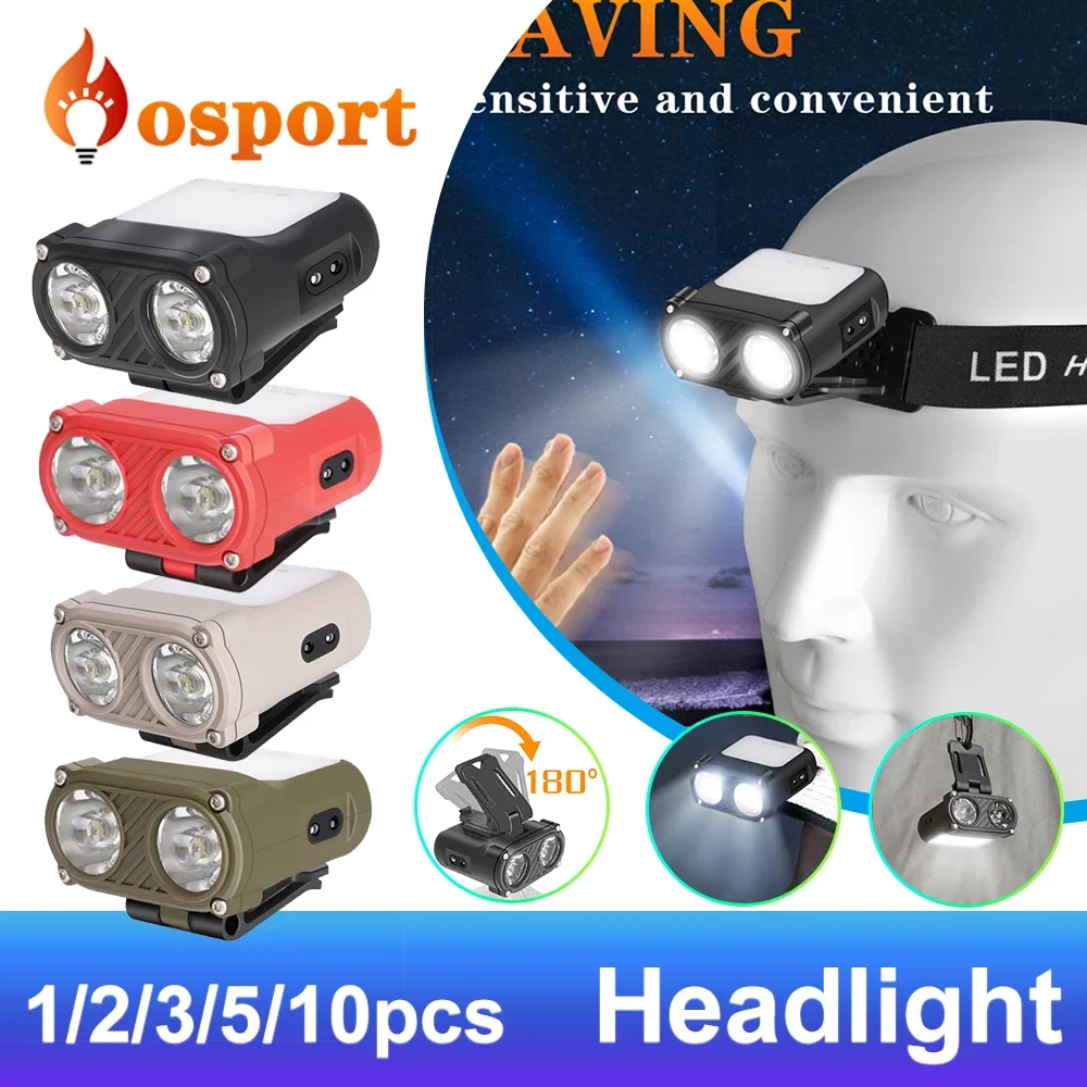 Sensor-Cap-Clip-Headlight-COB-LED-Headlamp-Type-C-Charging-5-Modes-Head ...