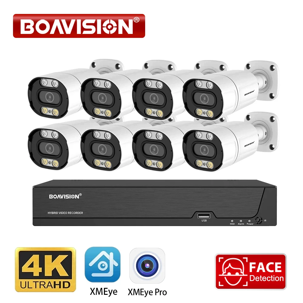 4K 8MP 8CH POE Video Surveillance Camera System Kit Outdoor AI Face ...