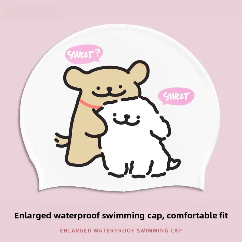 Comfortable Silicone Swimming Cap for Women Dog Pattern Anti Drown ...