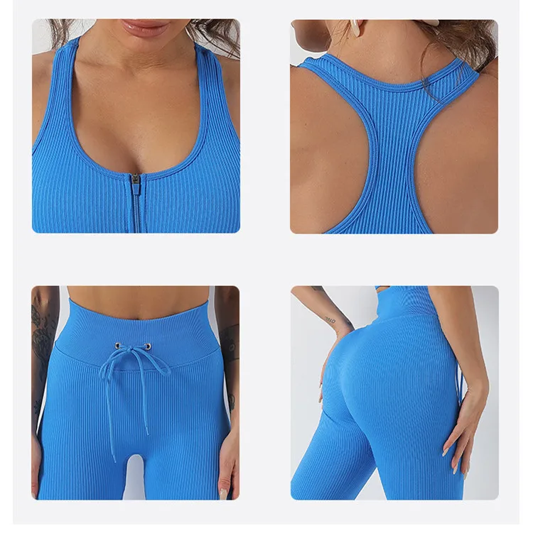 Women Yoga Set Seamless 2pcs Two Piece Crop Top Long Sleeve Leggings Workout Outfit Wear Fitness ...