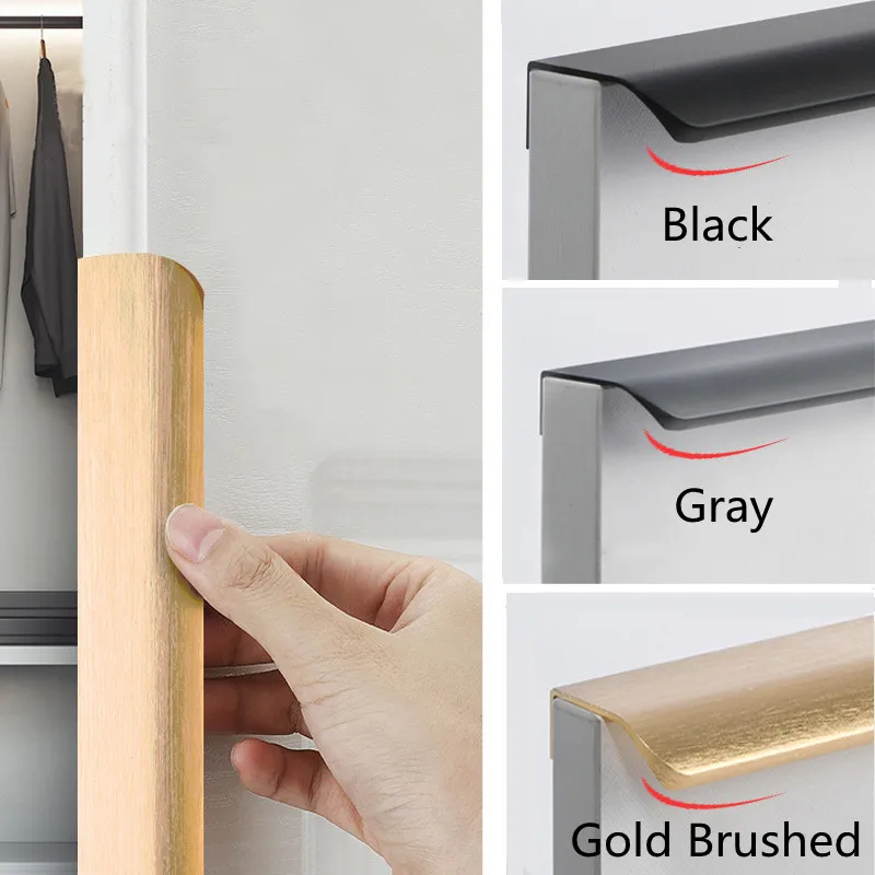 KK&FING Aluminium alloy Gold Brushed Furniture Door Handles Hidden Side ...