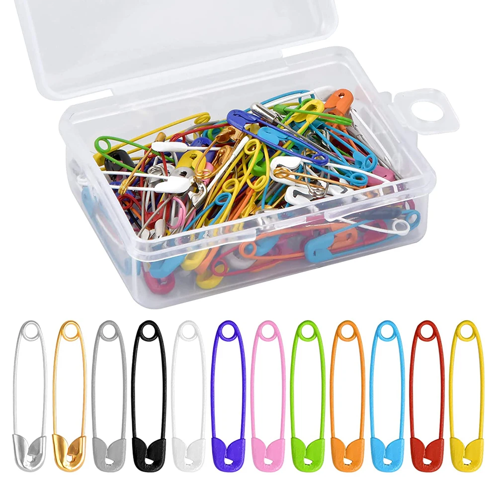 100Pcs Safety Pins Colored Safety Pins Metal Safety Pins with Storage ...