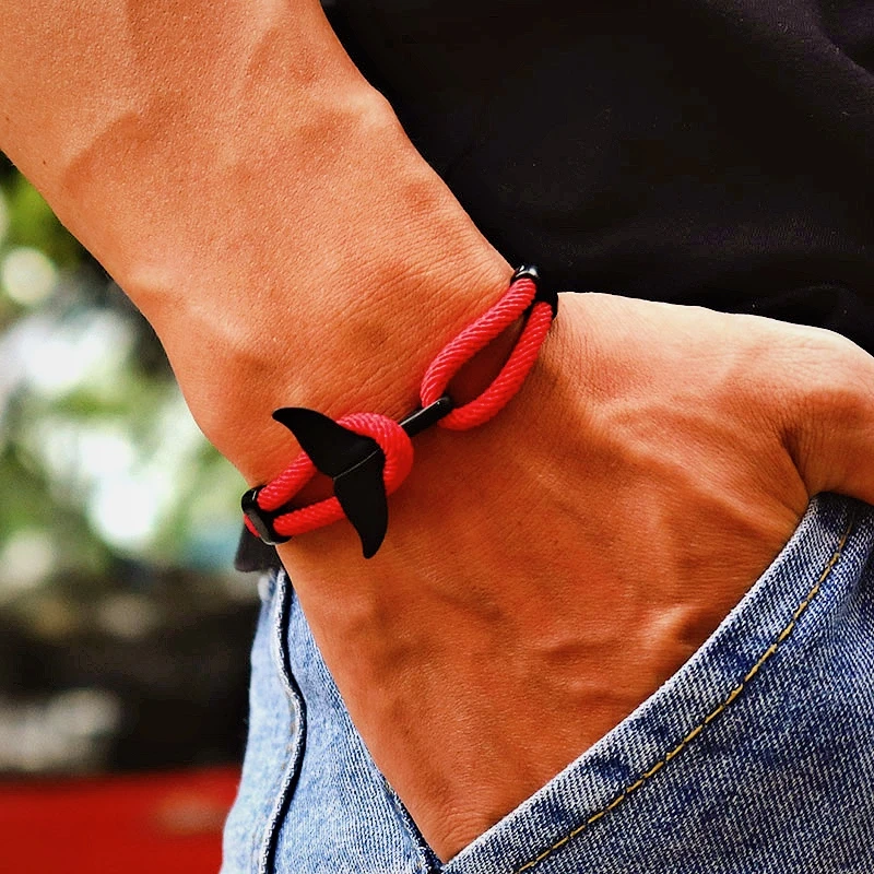 Simple Design Handmade Milan Rope Bracelet Charms Black Whale Tail ...