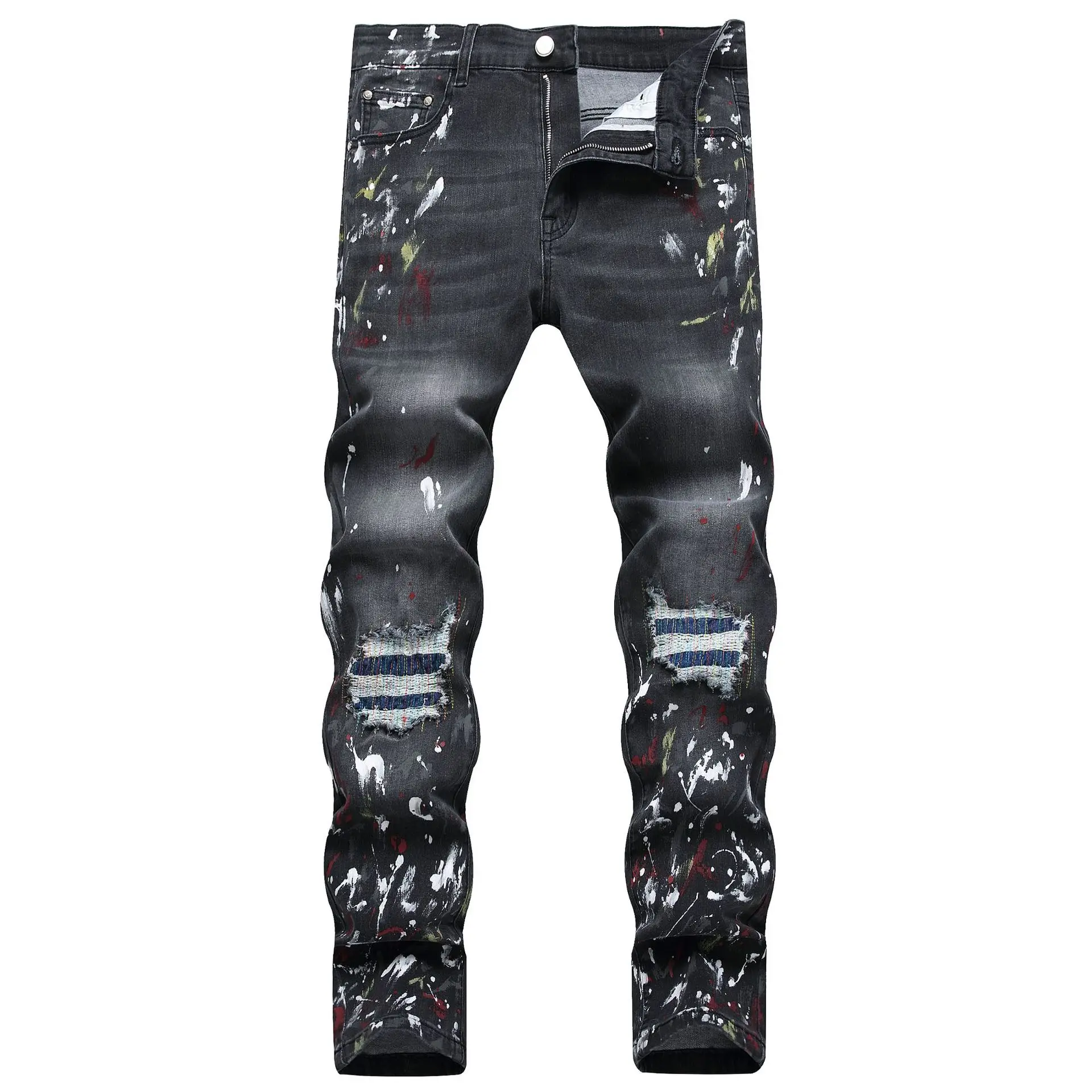 Men-s-fashion-streetwear-Punk-motorcycle-jeans-ripped-stretch-mens-slim ...