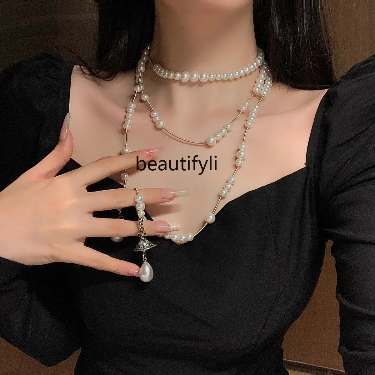 Light-Luxury-Minority-Pearl-Necklace-Necklace-Women-s-Long-Multi-Layer ...