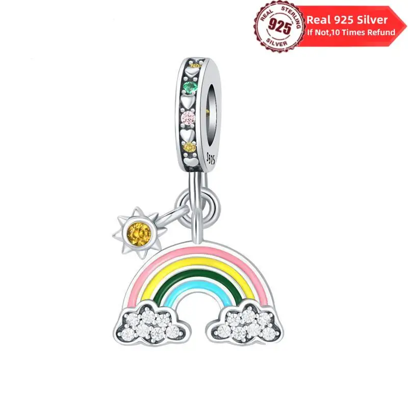 New-925-Sterling-Silver-Charms-Little-Sun-Rainbow-Bead-Pendant-Dangle ...