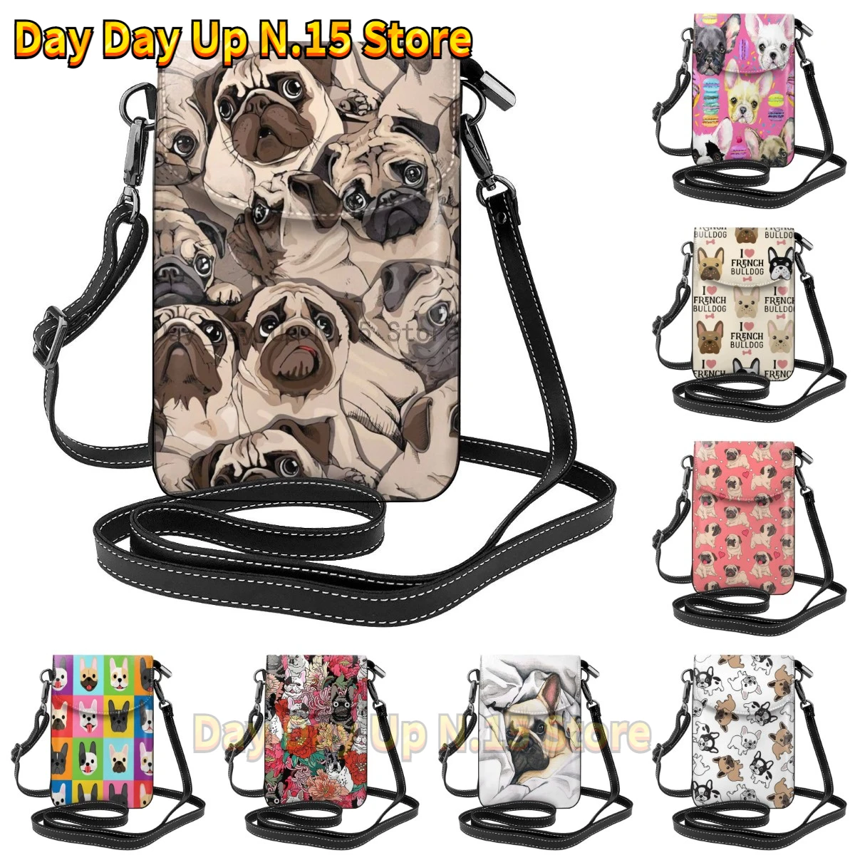 Women-Cell-Phone-Purse-Leather-Crossbody-Bag-Dog-Pug-Mini-Shoulder-Bag ...