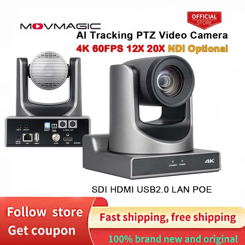 MOVMAGIC AI Tracking NDI SDI 4K PTZ Camera 12/20X Optical Zoom 4Kp60 ...