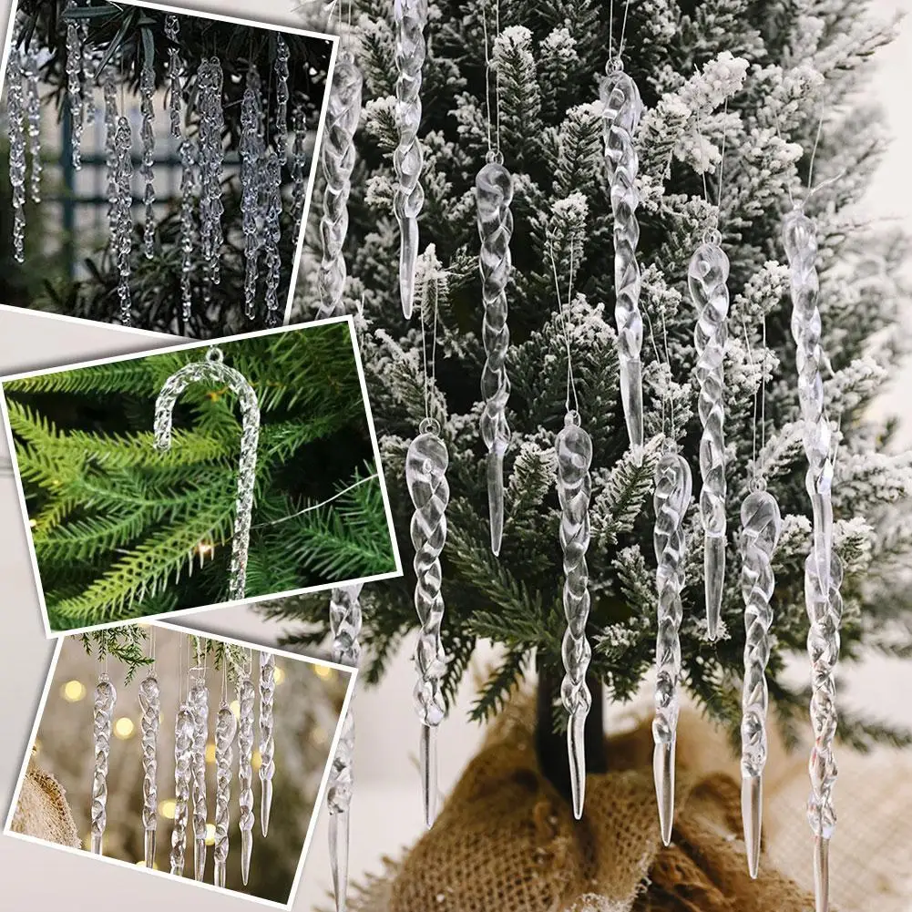 12Pcs Acrylic Icicle Ornaments Christmas Decoration Acrylic Clear ...