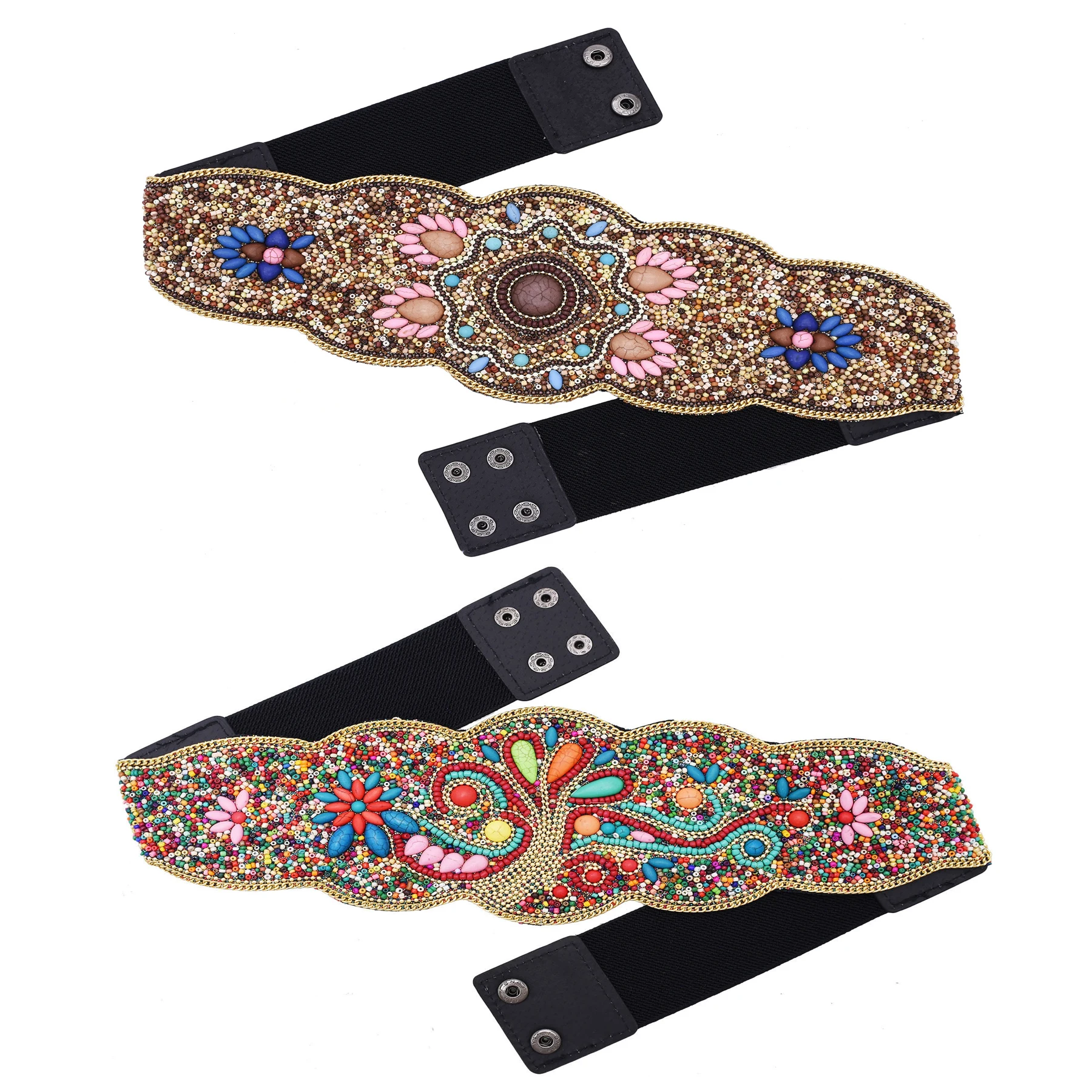 Colorful Beads Lucky Tree Pattern Leather Elastic Bundle Belt New ...