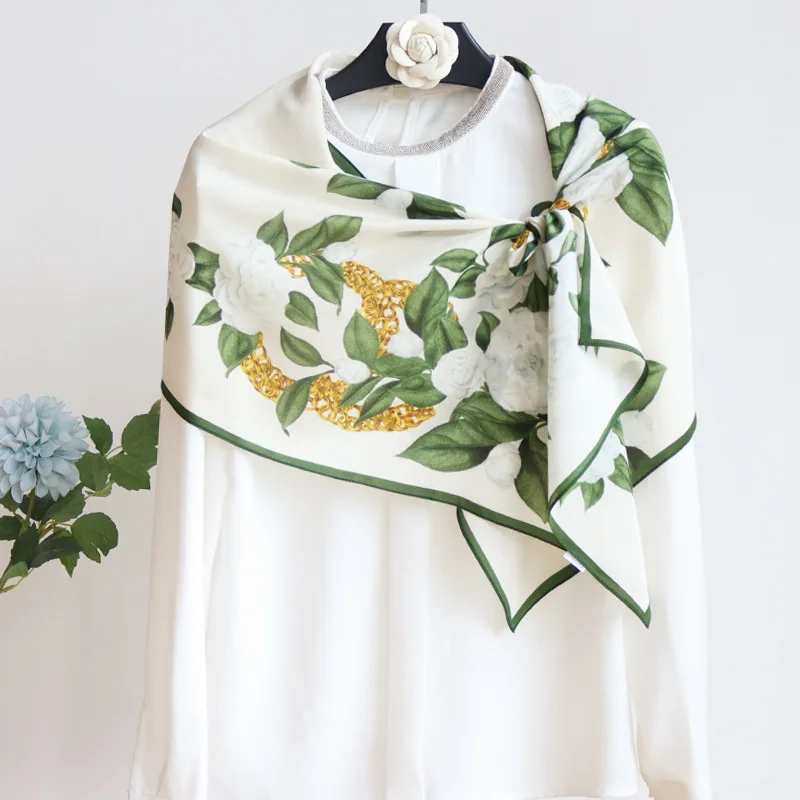 Design Luxury A Fresh Camellia Double Crepe Silk Scarf Fashion ...