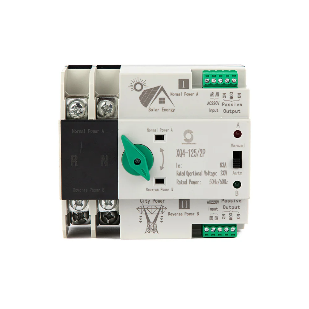 ATS 단상 자동 전환 스위치, 저전압 AC 230V 자동 전환 스위치, 2P, 16 Amp, 32A, 63A, 100A ...