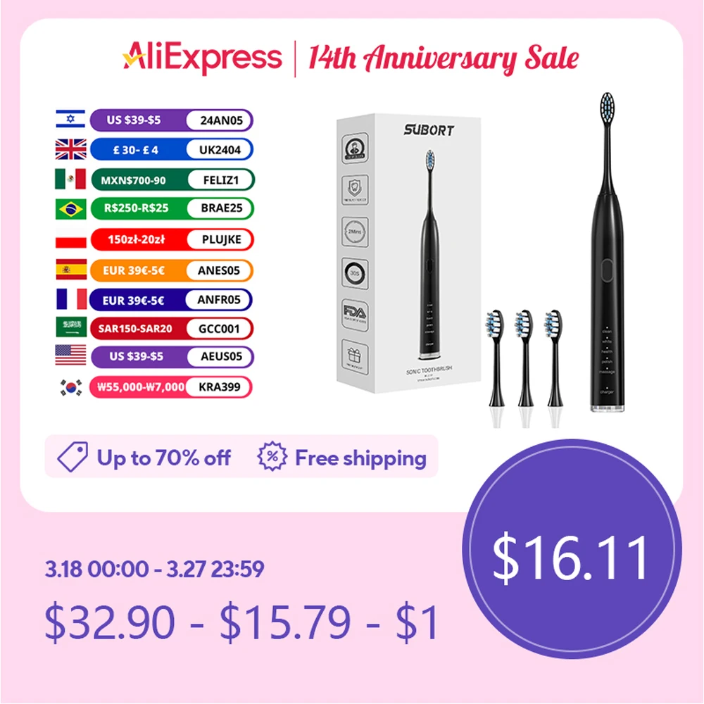 SUBORT S2 Sonic Electric Toothbrush for Men Women Houseehold Whitening ...