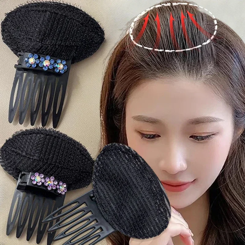 Rhinestone Puff Hair Head Cushion Invisible Fluffy Hair Pad Sponge Clip ...