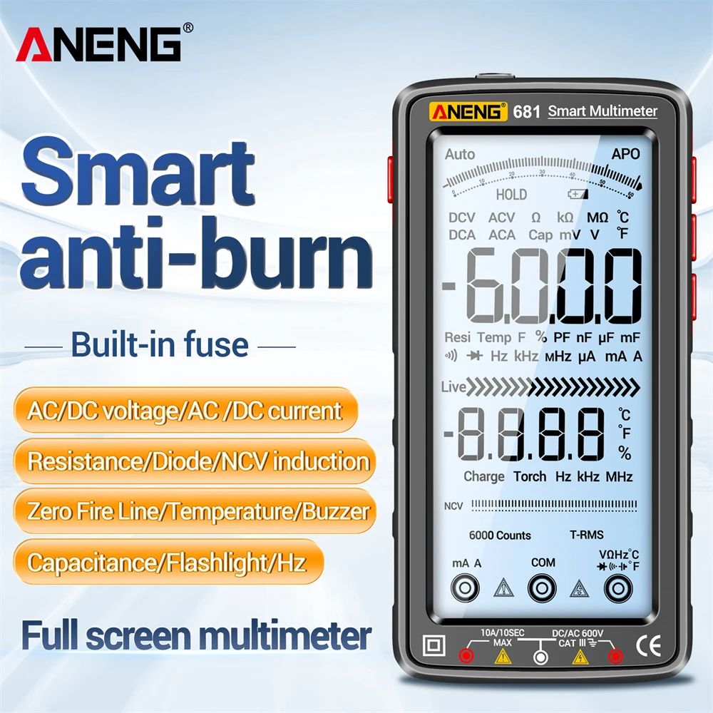 Aneng 681 Smart Anti-burn Rechargeable Multimeter True Rms 6000 Counts ...