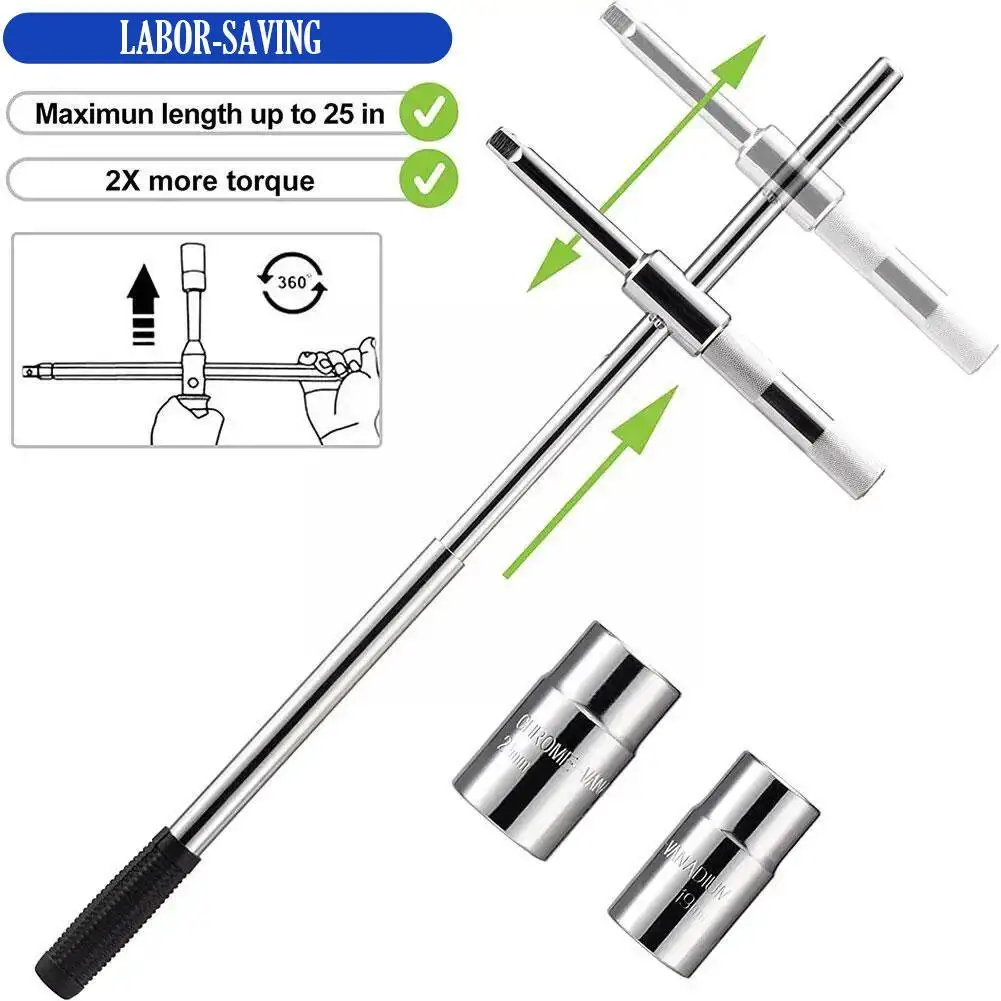 25" Telescoping Lug Wrench 4-Way Universal Tire Nut Wrench Car Wheel ...