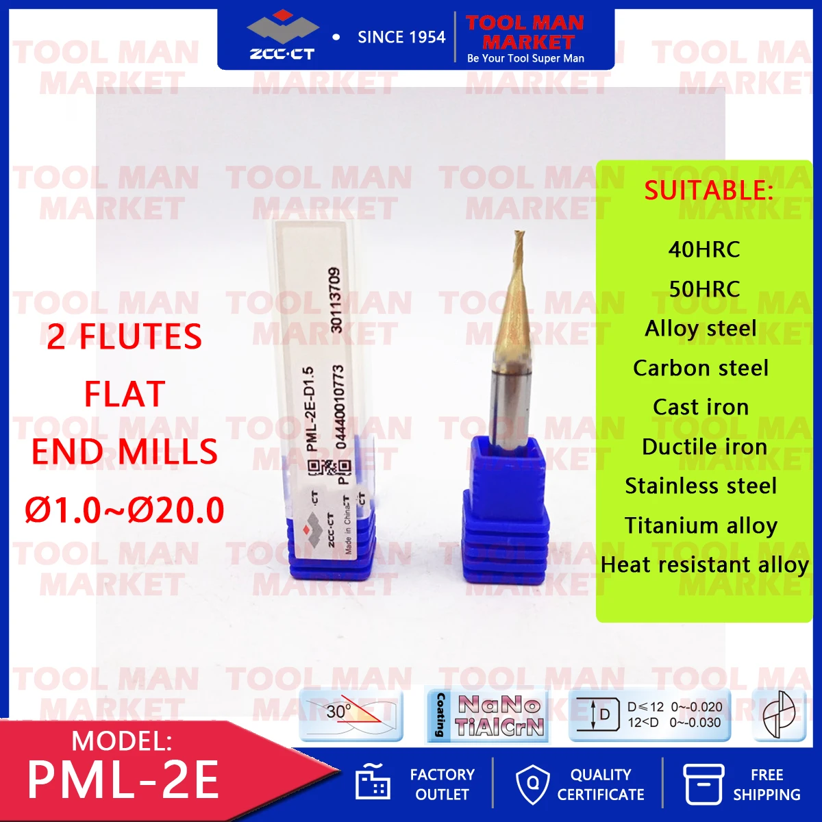 PML-2E-ZCC-CT-2-Flutes-Straight-Shank-Flat-Coated-Steel-Milling-Cutter ...