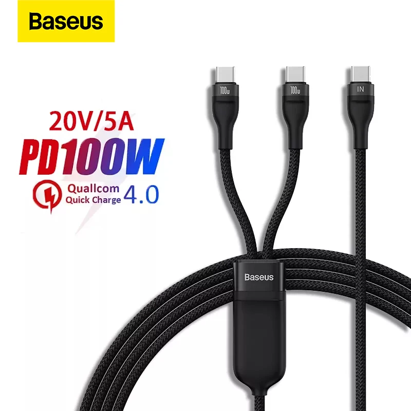Baseus 2 em 1 usb tipo c cabo pd 100w data de carregamento rápido cabo para poco xiaomi samsung ...