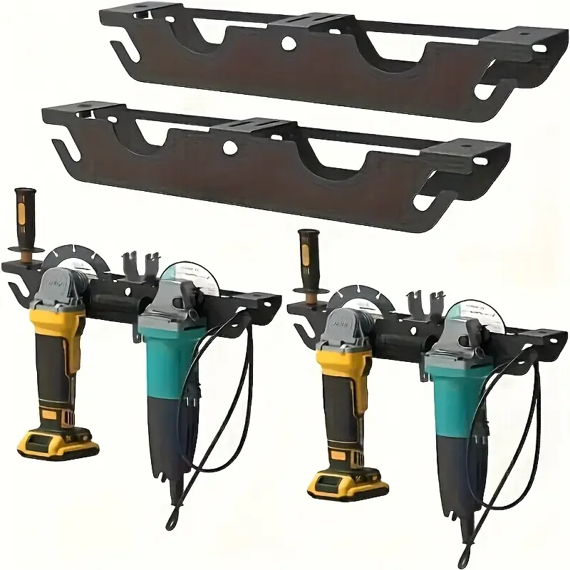 2-Slot Angle Grinder Holder Wall-Mounted Metal Rack w/Hooks for ...