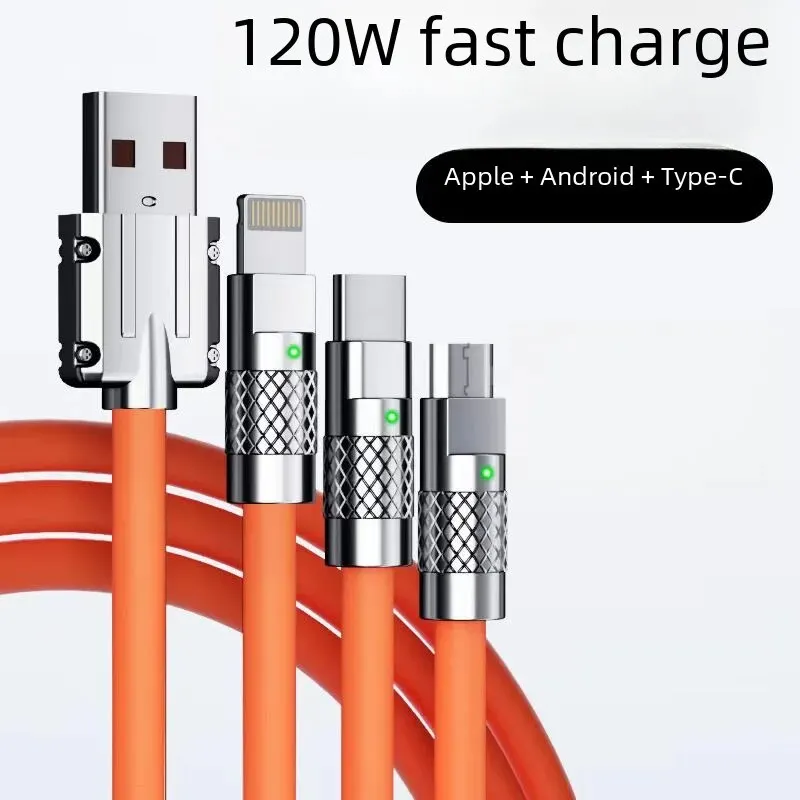 120w Super Fast Charging One Drag Three Android Type-c6a Data Line Zinc ...