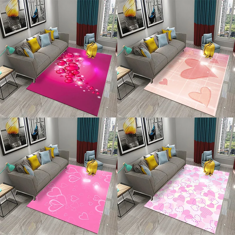 3D Pink Purple Love Heart Rug For Couple Bedroom Living Room Decor ...