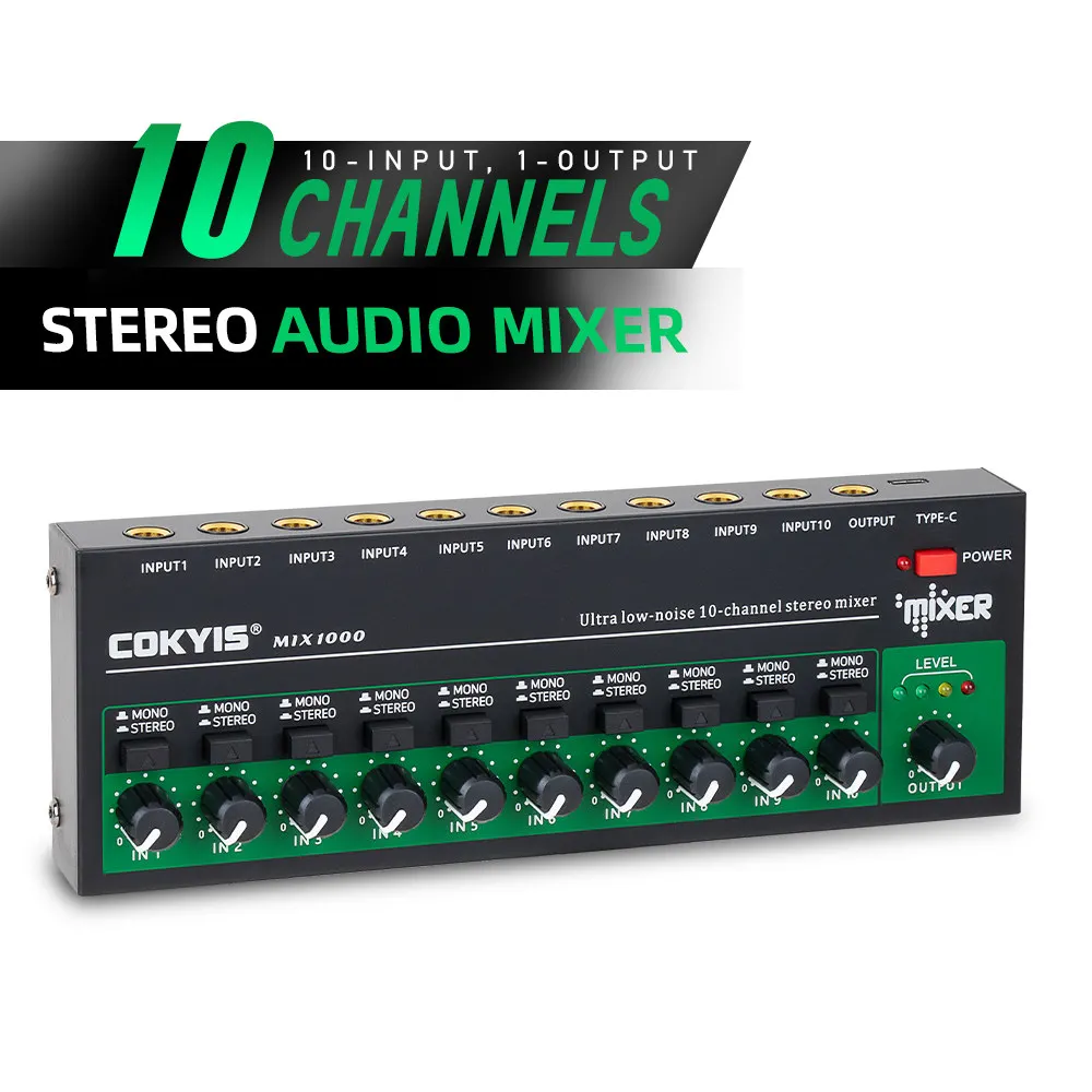 MIX1000-Ultra-Low-Noise-10-Channel-Stereo-Mixer-Mini-Sound-Audios-Mixer ...