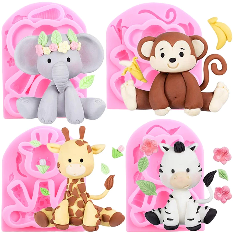 Jungle Animals Silicone Mold Elephant Monkey Giraffe Cow Lion Candy ...