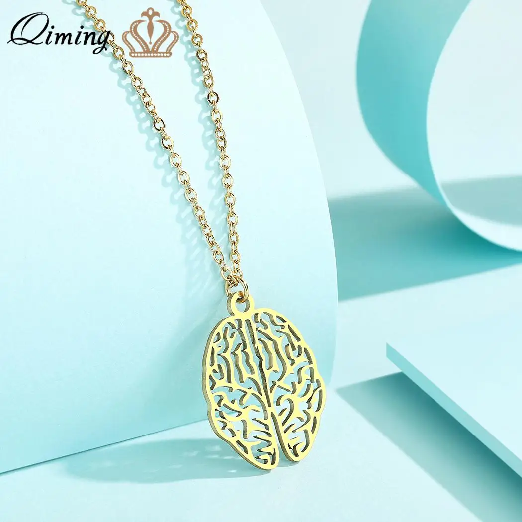 QIMING-Biology-Psychology-Stainless-Steel-Necklace-For-Women-Vintage ...