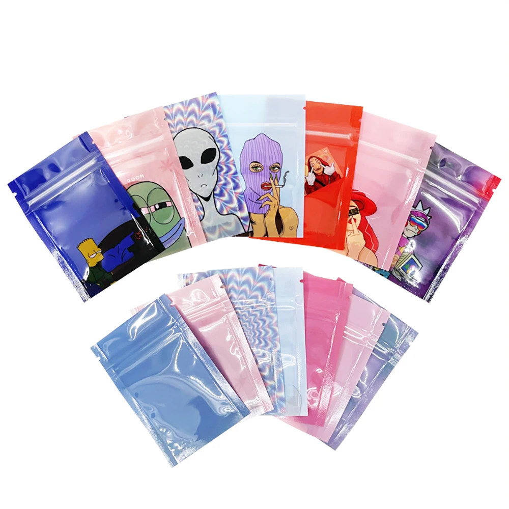 100-Pcs-6x9cm-Colors-Cartoon-Design-Clear-Zip-Lock-Bag-Smell-Proof ...