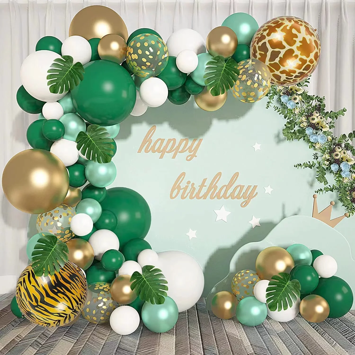 Green Balloon Garland Arch Jungle Safari Party Baloon Wild One Birthday ...