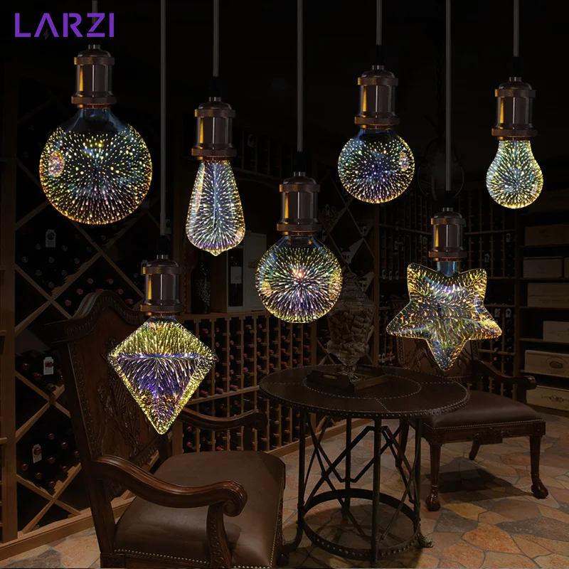 3D Led Bulb Star Fireworks E27 Vintage Edison Night Light 110V 220V A60 ...