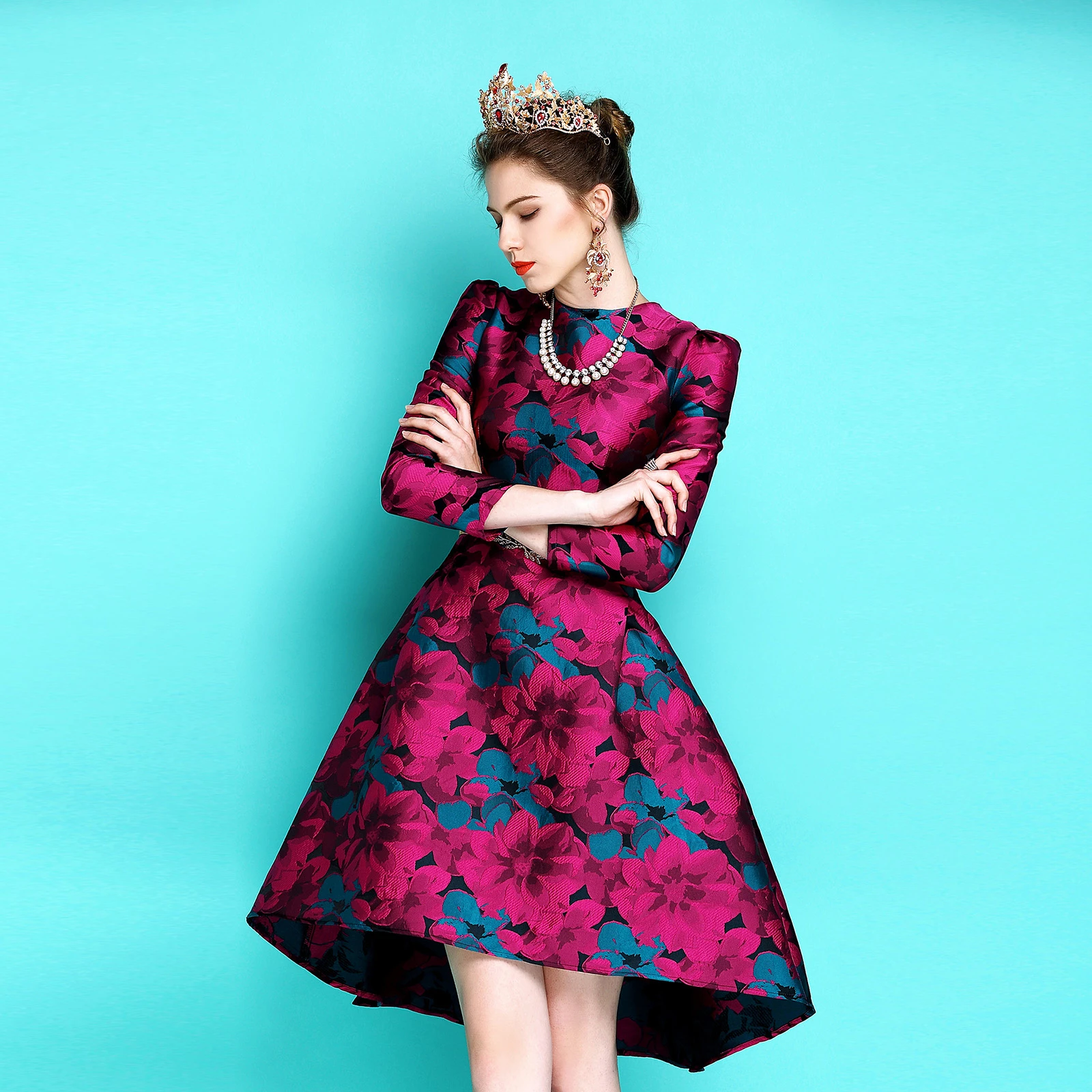 Plus Size High Quality Women Long Sleeve Dress Elegant Boho Floral ...