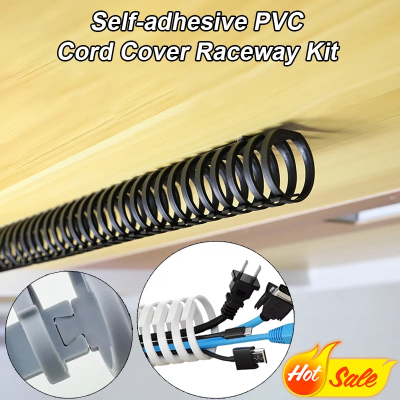 Nwe Self-adhesive Cord Cover Raceway Kit PVC wires hider desk Cables ...