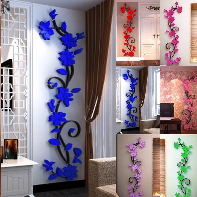 3d Acrylic Wall Stickers Creative Decorative Flowers Floral Stickers ...