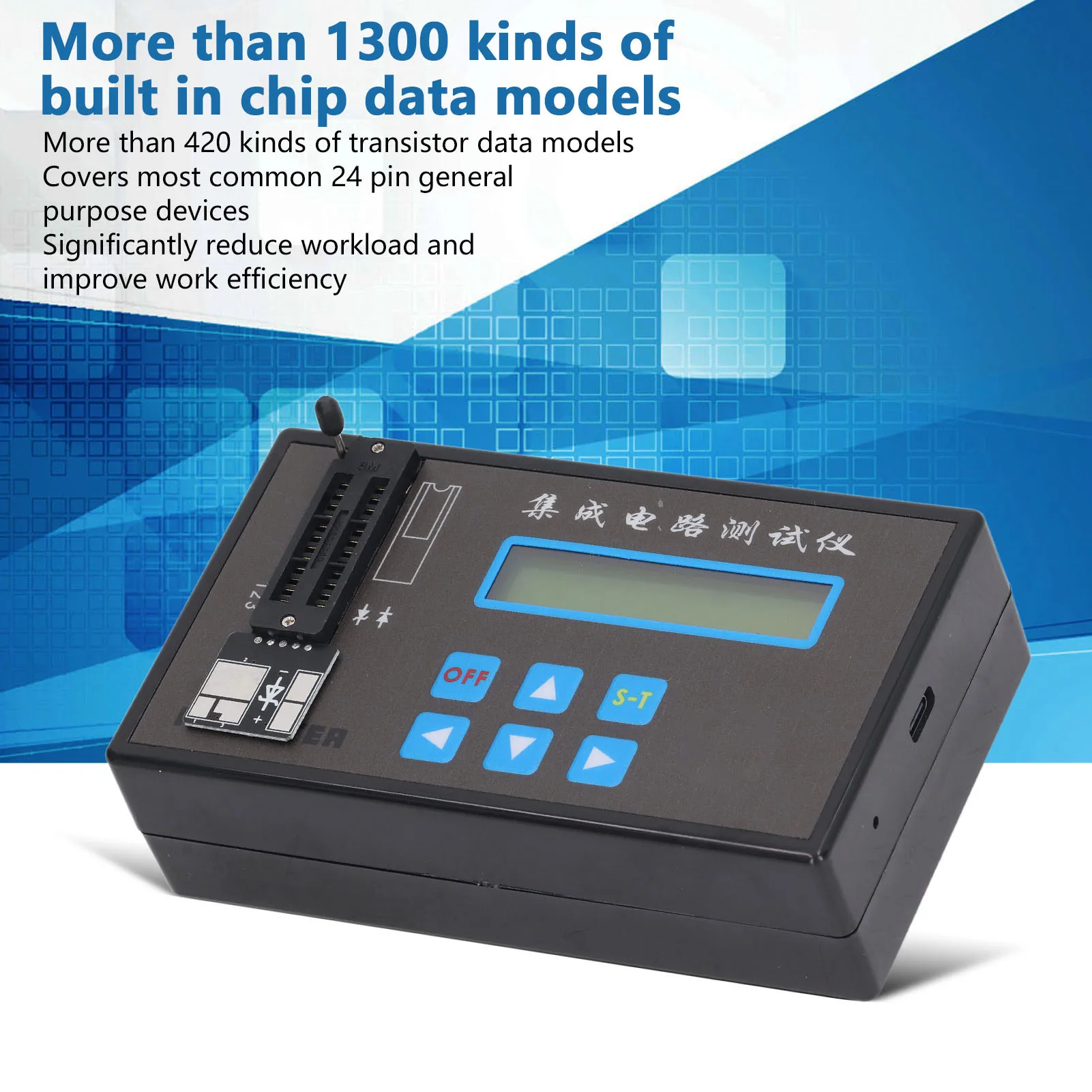 Handheld LED Screen Display IC Tester Rechargeable Transistor Diode ...