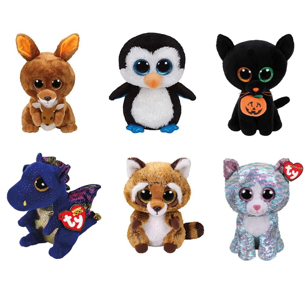 23cm Medium Size Ty Beanie Boos Cat Animal Plush Toy Raccoon Kangaroo ...