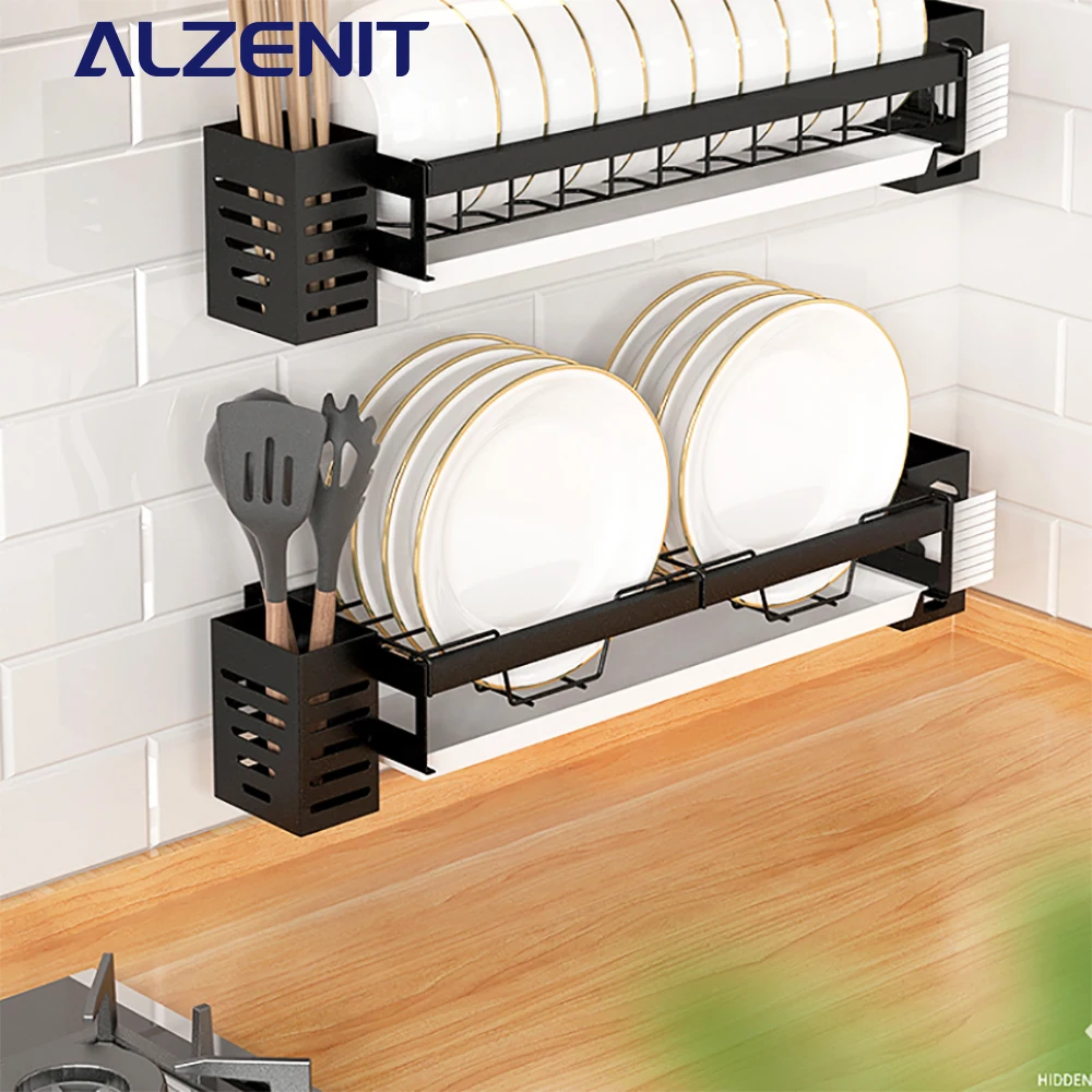 Kitchen-Dish-Rack-Wall-Mounted-Multifunction-Drain-Organizer-With-Tray ...