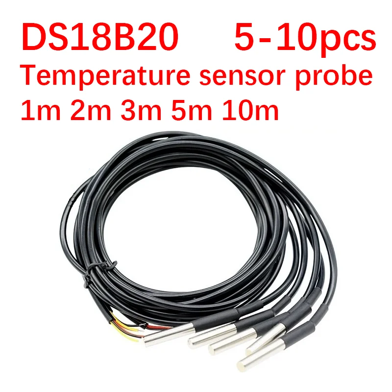 5-10PCS DS18b20 temperature probe temperature sensor 1M 2M 3M 5M 10M ...