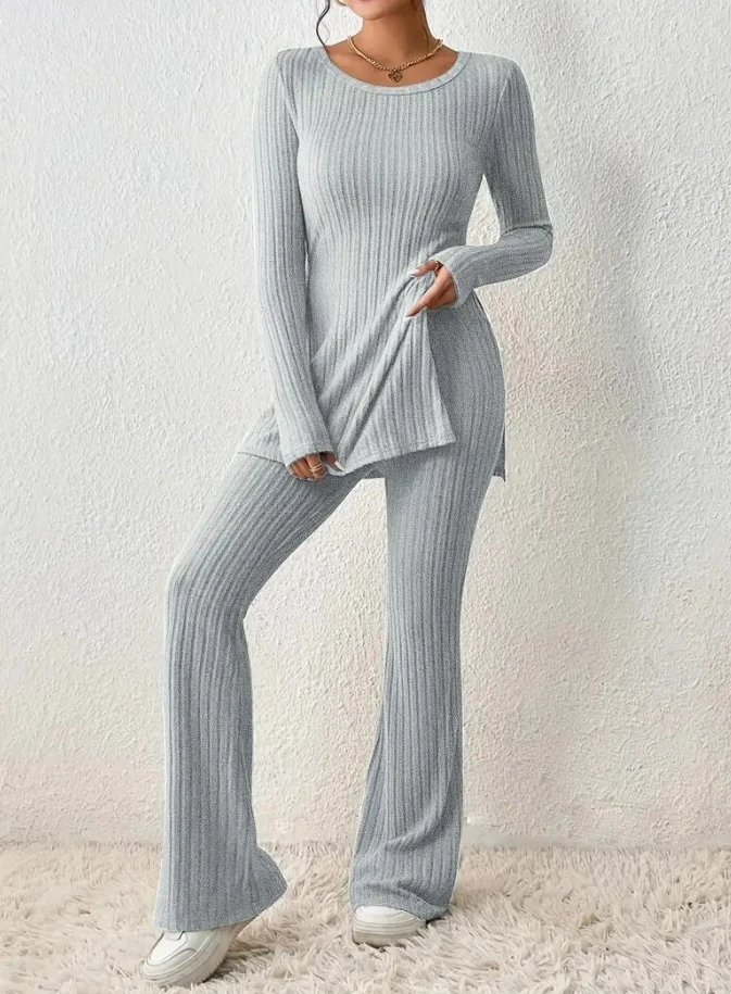 Two Piece Set Women Outfit 2023 Spring Fashion Solid Color Casual Round